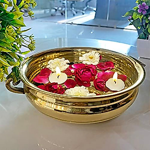 Craftsman SATVIK Decorative 9.6 Inch (8" Inner Dia) Brass Urli For Floating Candles and Flowers Designer Bowl For Living Room Decoration uruli