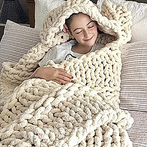 INNDUN Chunky Knit Blanket Throw (40x60 inches) Handwoven Interior Decoration Gift Sofa Beige