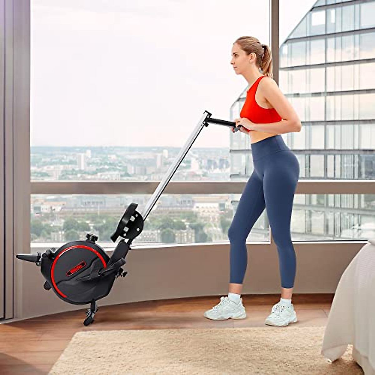 Winfita Magnetic Rower Machine, Foldable Rowing Machine for Home Use with 16 Levels of Quiet Magnetic Resistance, LCD Monitor, Tablet Holder, Oversize Seat Cushion, App Supported
