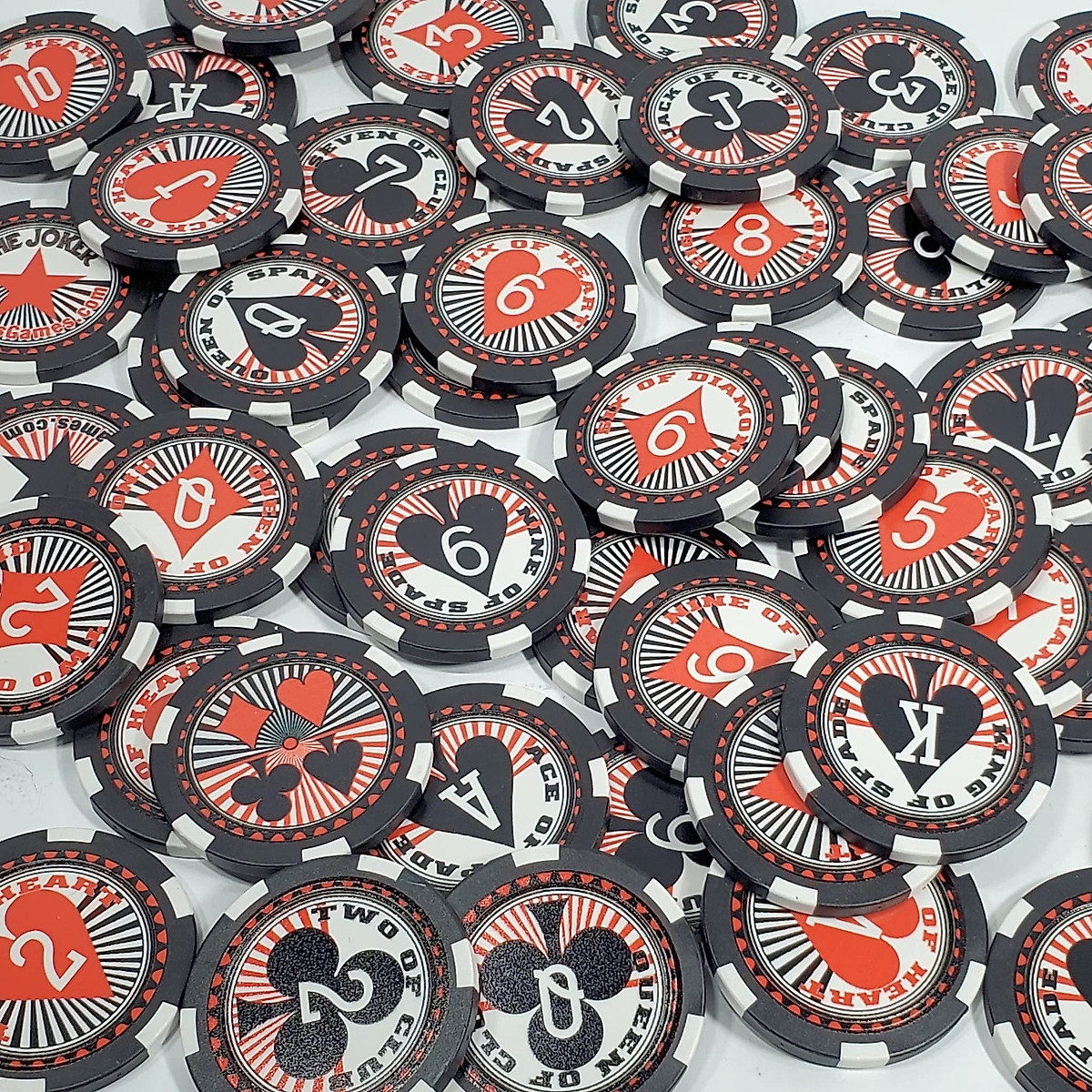 Poker Chip Cardians with Playing Cards Printed on Them - Perfect for Poker Runs - Includes Standard 52 Cards with 2 wilds & 1 Double Back