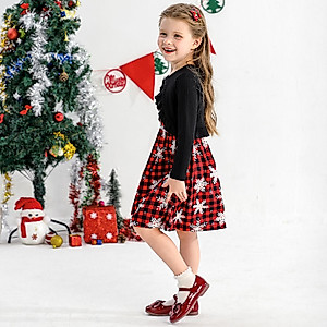 Baby Girl Holiday Dress Outfit Christmas Clothes Set Toddler Christmas Print Plaid Tank Dress and Red Ruffle Cardigan 4-5 Years