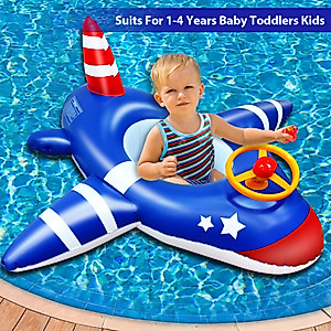 AMENON Toddler Pool Float with Safety Seat & Backrest, Large American Flag Airplane Swimming Pool Floats Kids Patriotic Summer Beach Toys Pool Floaties for Baby Toddlers Kids Age 1-4 Years