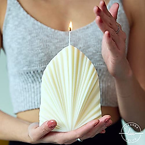 LUXANNA Large Decorative Scented Palm Leaf Shaped Candle (White) - Handmade Aesthetic Candle for Home Decor - Minimal Soy Wax Scented Candles Ideal Gift for Mother's Day, Birthday, Wedding, etc
