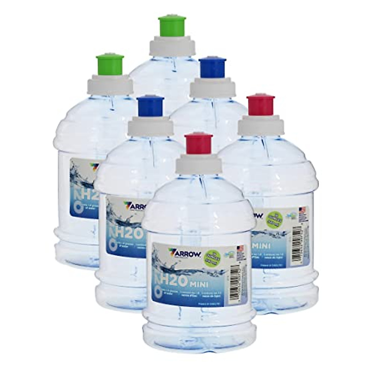 Arrow H2O On The Go Water Bottle, 18 Fl Oz (Includes 6 Bottles) - Mini Clear Plastic Water Bottle with Push Cap - Made in the USA, BPA Free - Built-In Handle, Ideal for School and Sports Practice