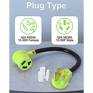 Dryer Adapter 3 Prong to 3 Prong, NEMA 10-50P Male to 10-30R Female Adapter, 1.5FT 3 Prong Dryer Adapter Plug for 50 Amp and 30 Amp, RV EV Generator Stove Plug Adapter STW 10/3 AWG(125/250V)