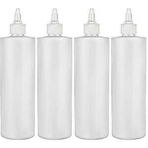 BRIGHTFROM Condiment Squeeze Bottles, 12 OZ Empty Squirt Bottle with Twist Top Cap, Leak Proof - Great for Ketchup, Mustard, Syrup, Sauces, Dressing, Oil, Arts and Crafts, BPA FREE Plastic - 4 PACK