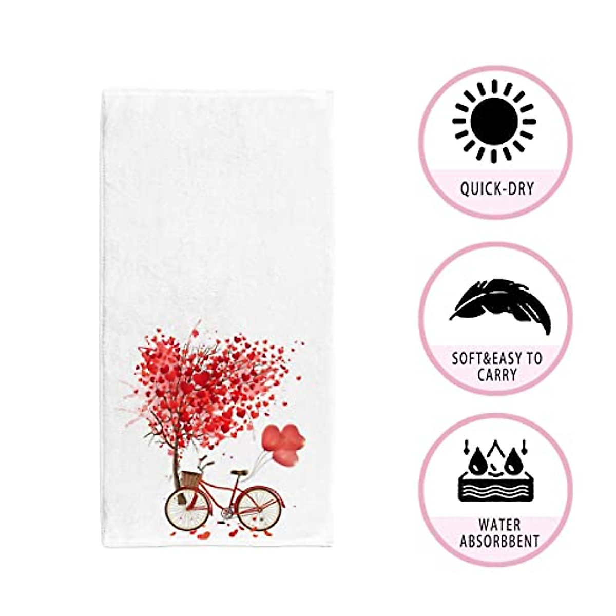 My Little Nest Red Bike with Heart Balloon Hand Towels Soft Bath Towel Absorbent Kitchen Fingertip Towel Quick Dry Guest Towels for Bathroom Gym Spa Hotel and Bar 30 x 15 Inch