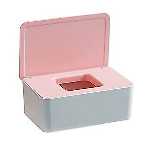 Wipes Dispenser Holder,Tissue Storage Box Case Wet Baby Wipes Case Baby Wipe Holder with Lid for Home Office Desk, Dorm, Kitchen, Washroom, Vanity (White+Pink)