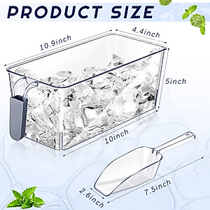 4 Set Clear Plastic Storage Bin with Scoop Clear Freezer Ice Bin with Pull out Handle Ice Container for Freezer Organizer Plastic Utility Ice Scoop Plastic Scoops for Dry Goods Kitchen Fridge Cabinet