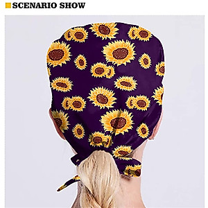 Babrukda 2 Pieces Set Sloth Tropical Cactus Print Hats for Women Men Cap with Sweatband Adjustable Tie Back Hats Head Hair Cover for Housework Painting Decoration Travel