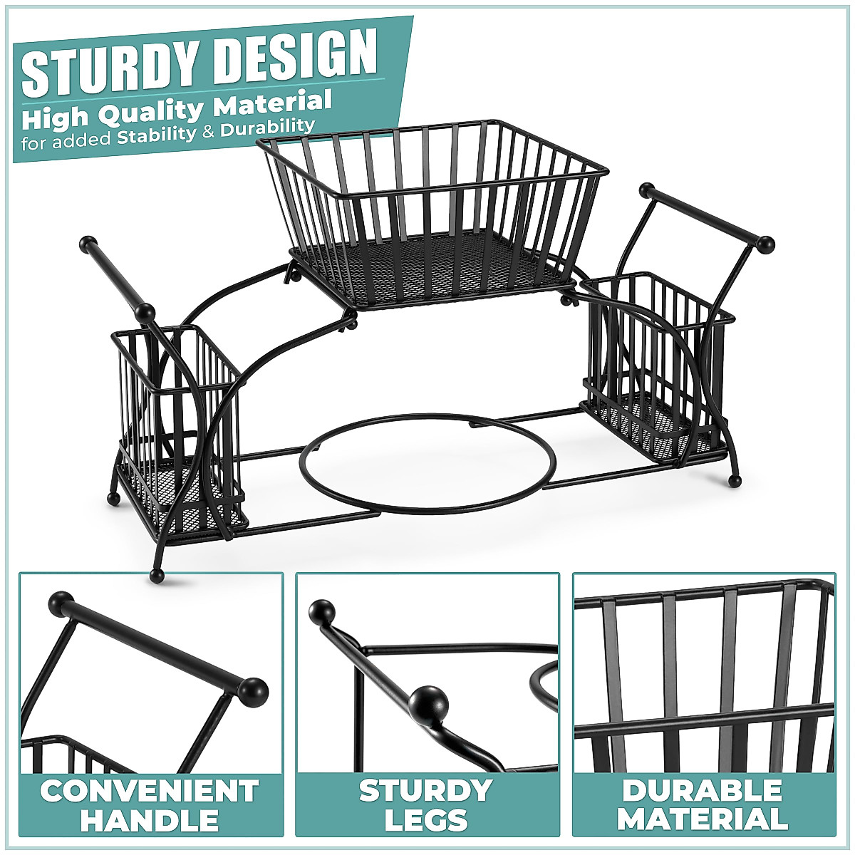 Sorbus Utensil Caddy — Use For Napkin, Cutlery, Plate Holder — Stackable Flatware Caddy, Tabletop Organizer — Ideal for Dining Table, Party, Buffet, Kitchen, Entertaining (Black)