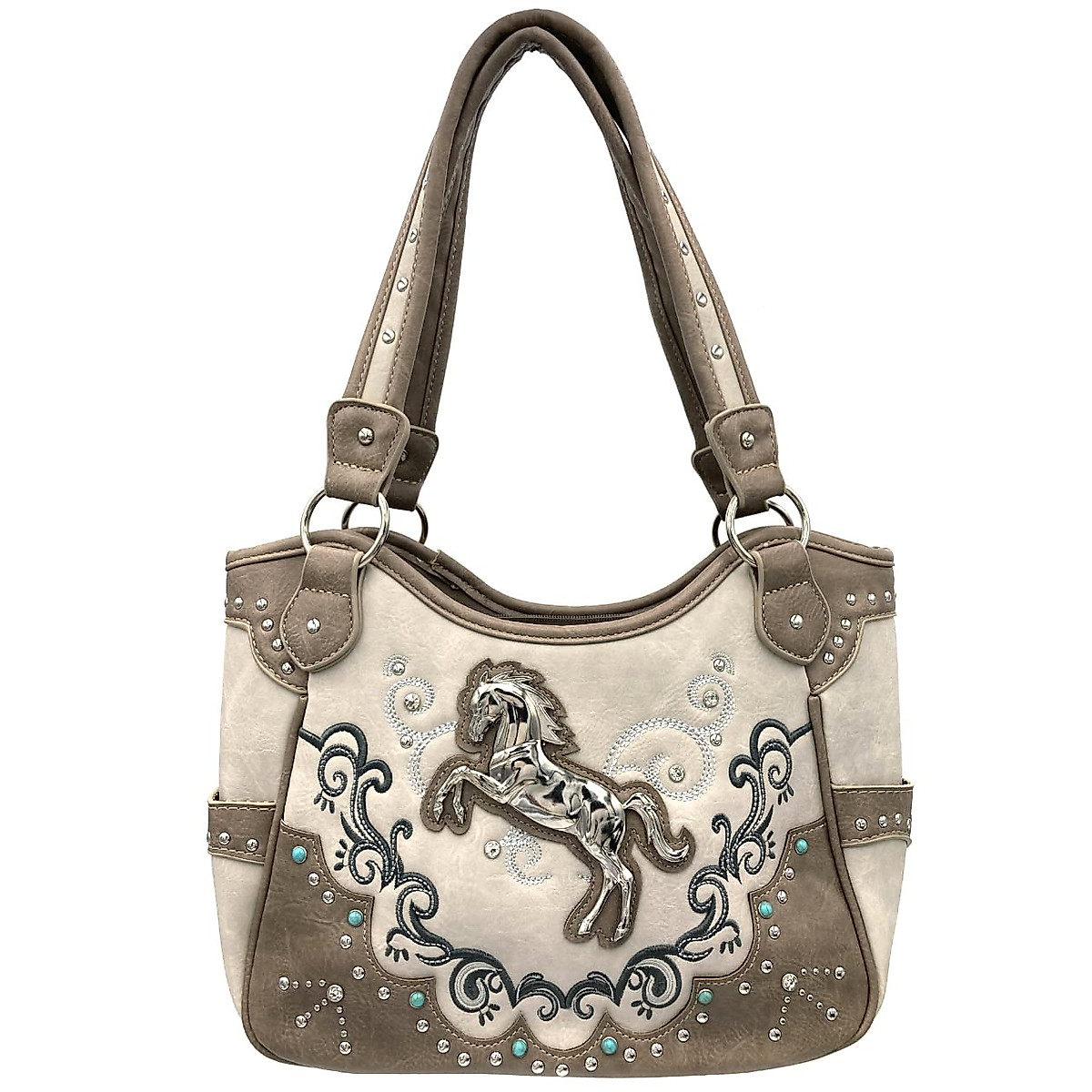 Zelris Floral Poppy Horse Western Women Conceal Carry Tote Handbag Purse Set (Beige Silver)