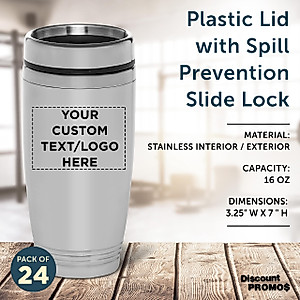 DISCOUNT PROMOS Custom Stainless Steel Tumblers 16 oz. Set of 24, Personalized Bulk Pack - Perfect for Coffee, Soda, Other Hot & Cold Beverages - Silver