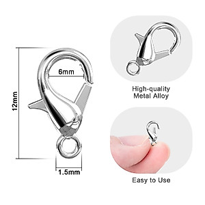 100PCS Lobster Clasps, Metal Alloy Small Lobster Claw Clasps, Weico Lobster Clip for Handmade Necklace, Bracelet Jewelry Making Accessories Fastener Hook( 12mmx6mm, Nickel)