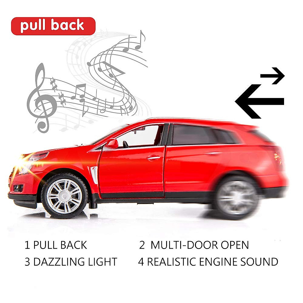 TGRCM-CZ Diecast Model SUV Cars Toy Cars, SRX 1:32 Scale Alloy Pull Back Toy Car with Sound and Light Toy for Girls and Boys Kids Toys (Red)