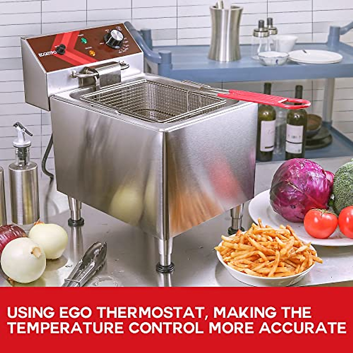 EGGKITPO Deep Fryer with Basket Commercial Deep Fryer 12L Electric Countertop Fryer Stainless Steel Deep Fryers for Restaurant Home Use with Extra Large Frying Basket and Lid, 120V, 1800W