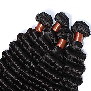 Deep Wave Human Hair Bundles 100% Human Hair 100g/Bundles 20 Inches Double Weft Natural Black Wet and Wavy Raw Remy Unprocessed Brazilian Virgin Hair