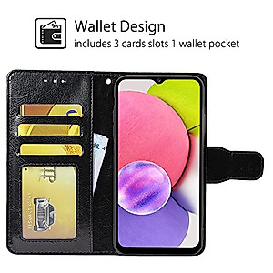 Compatible with Samsung Galaxy A03S Wallet Case,Flip Folio Book PU Leather Phone case Shockproof Cover Women Men for Samsung Galaxy A03S US Version (Black)