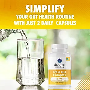 DR. EMIL NUTRITION Total Gut Health Complex - Prebiotic + Probiotic + Postbiotic Gut Health Supplements for Women and Men - Probiotics for Digestive Health & Gut Health, 60 Capsules