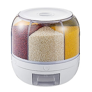 Xuthusman 6 in 1 360°Rotating Dry Food Box Grain Rice Container Cereal Dispenser Storage Box 10KG for Kitchen(22LBS Rice Storage Dispenser)