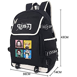 Roffatide Anime Demon Slayer Kamado Tanjirou Kamado Nezuko Laptop Backpack with USB Charging Port