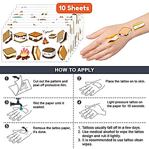Cute Smores Temporary Tattoos Campfire Birthday Party Decorations Favors Supplies Camping Baby Shower Themed Stickers 10 Sheets 100 PCS Gifts for Kids Girls Boys Decor Class School Carnival Christmas