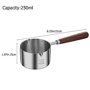 Sauce Pan 250ML Saucepan Stainless Steel Sauce Pot Double Spout Oil Pan Warming Pot Frothing Pitcher Dishwasher Safe for Home Kitchen Cookware Accessories