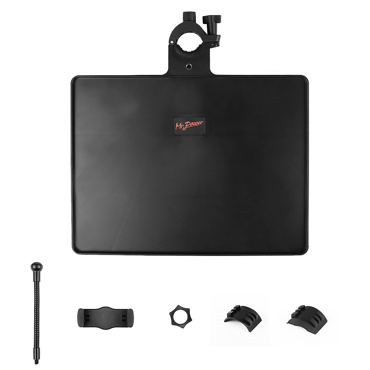 Mr.Power Microphone Stand Plastic Tray with Phone Holder, Mic Stand Clamp-On Rack Tray Holder for Most Mic Stands, for Stage, Live Streaming, Concert Performance, Karaoke (10.6" x 8") (Large)