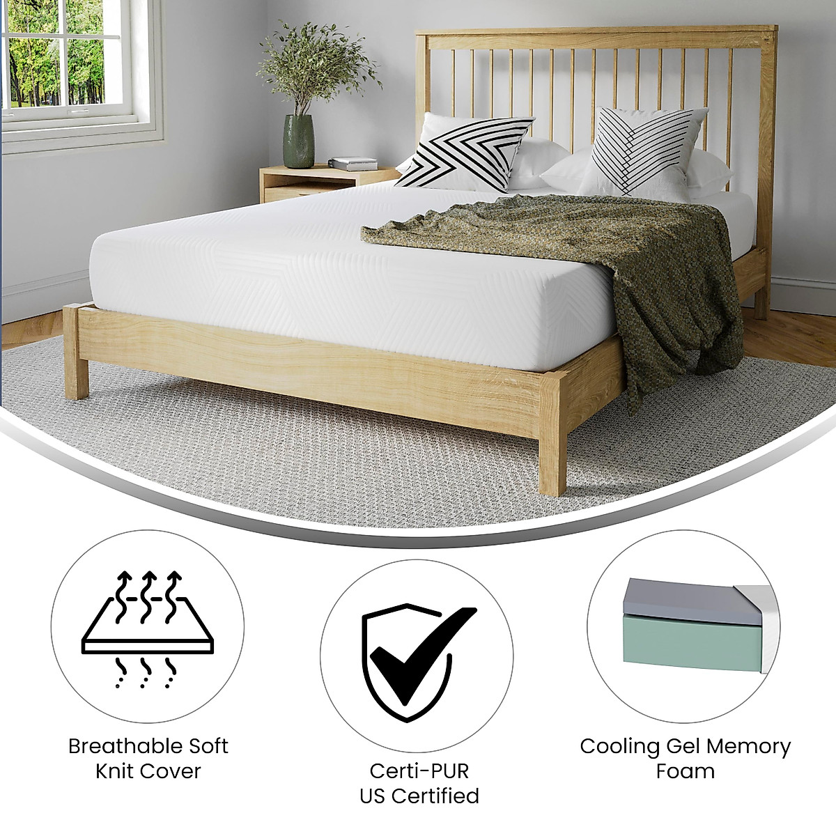 EMMA + OLIVER Camellia King Mattress in a Box - 8" Memory Foam - 6" Poly Base with Green Tea Cooling Gel - 2" Charcoal Infused Gel Memory Foam - Mattress in a Box