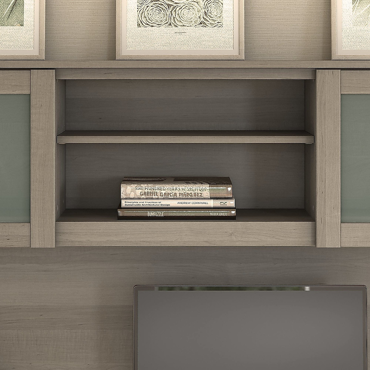 Bush Furniture Somerset 60W Desk Hutch in White and Storm Gray