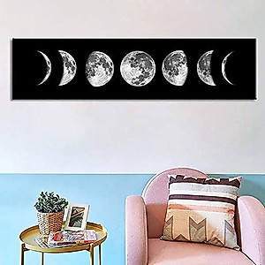 OCIOLI Moon Phase Wall Art Painting, Black and White Moon Canvas Print Poster Wall Art Decoration for Bedroom Living room Office Decoration(UNFRAMED,Black)