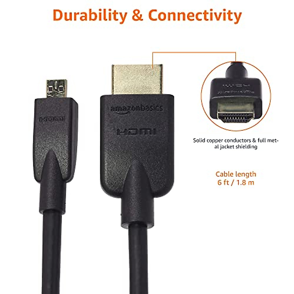 Amazon Basics Flexible and Durable Micro HDMI Cable (18Gpbs, 4K/60Hz) - 6 Feet, Black