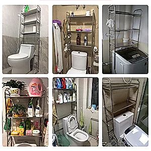 BKGDO Washer Storage Frames Floor Standing for Over Toilet,Multi-Purpose Multi-Layer Washinghine Shelf,Stainless Steel Washinghine Shelf,Round Tube Bathroom Rack Bathroom/155Cm