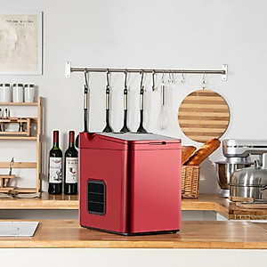 Ice Makers Countertop, Self-Cleaning Ice Maker with Ice Basket, 9pcs/ 6mins 33 LBS/24 H for Home/Office/Kitchen,Red