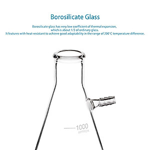 StonyLab 1000ml Borosilicate Glass Filtering Flask, Bolt Neck with Tubulation, 1L (1 Liter)