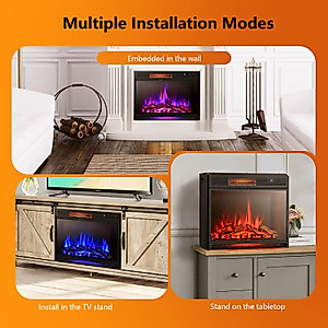 S AFSTAR 25 Inches Electric Fireplace Insert, 900/1350W Recessed Electric Fireplace w/ 3 Flame Colors & 4 Brightness, Adjustable Temperature, Electric Fireplace Heater for Wall Mounted & TV Cabinet