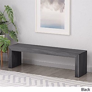 Jacqueline Farmhouse Acacia Wood Dining Bench, Black