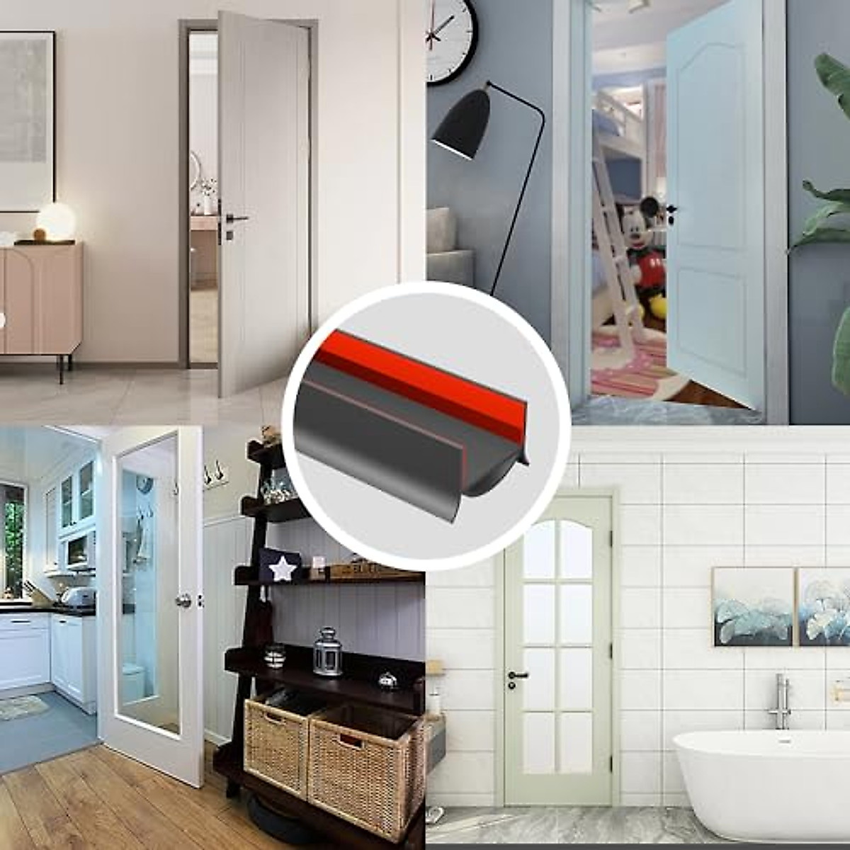 Door Draft Stopper, 36” Cuttable Weather Stripping Door Seal， Strong Adhesive Door Sweep for Exterior and Interior Doors. (1, Black)