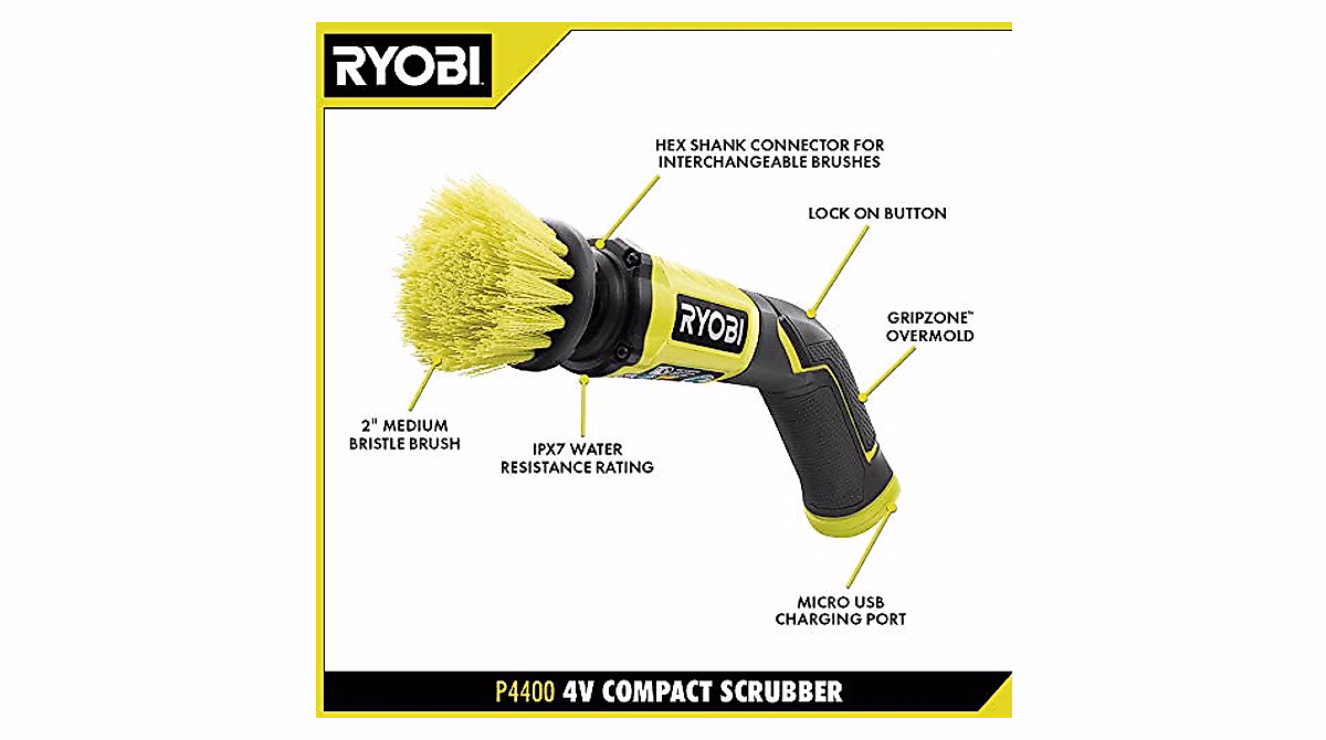 RYOBI P4400 4V Cordless Compact Scrubber - Clean Tight Spots