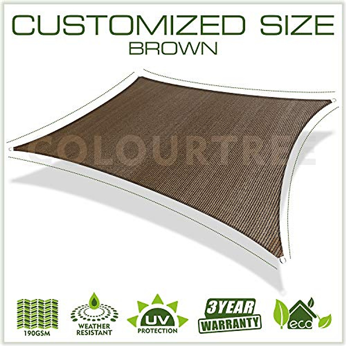 ColourTree 8' x 12' Brown Rectangle Sun Shade Sail Canopy Awning Shelter Fabric Cloth Screen - UV Block UV Resistant Heavy Duty Commercial Grade - Outdoor Patio Carport - (We Make Custom Size)