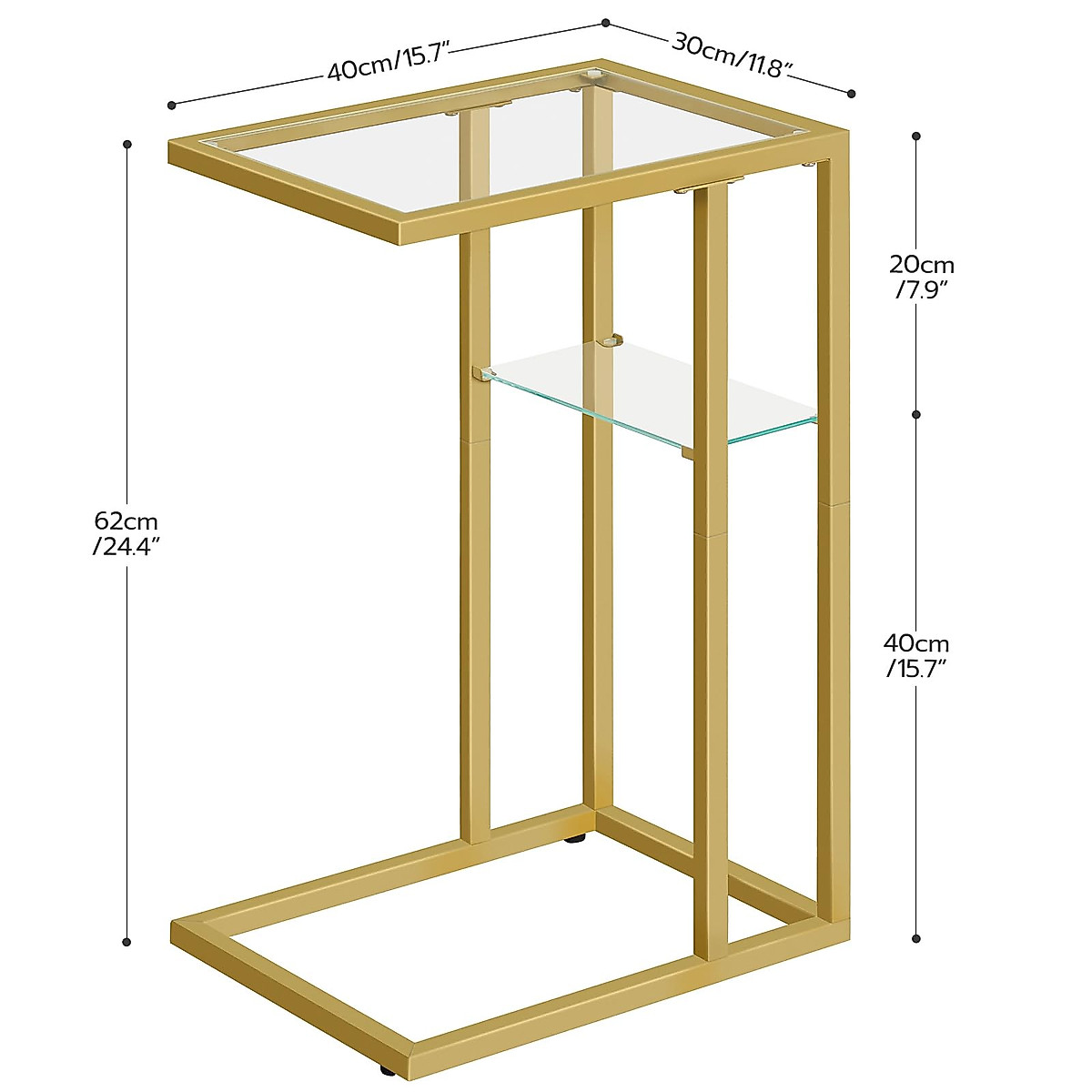 HOOBRO C Shaped End Table, Small Side Table for Couch and Bed, Tempered Glass Sofa Table with Metal Frame, Snack Accent Table for Small Place, Living Room, Bedroom, Gold GD08SF01