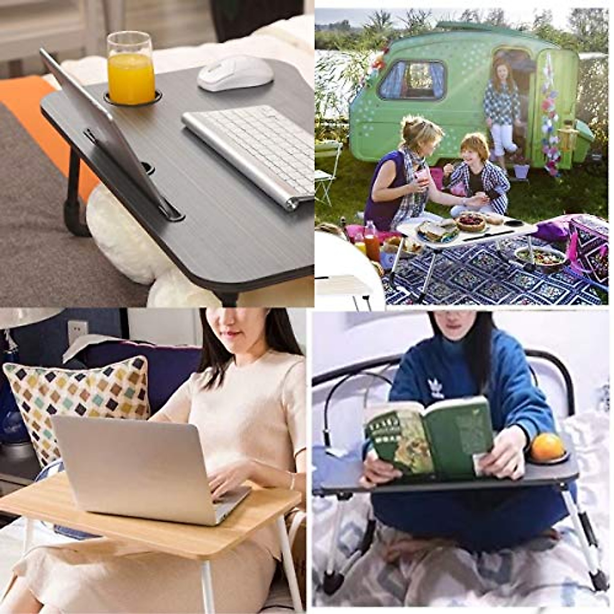 Laptop Desk Laptop Bed Tray Table Large Foldable Laptop Notebook Stand Desk with Ipad and Cup Holder Perfect for Breakfast, Reading, Working,Watching Movie on Bed/Couch/Sofa (Black Stripe)