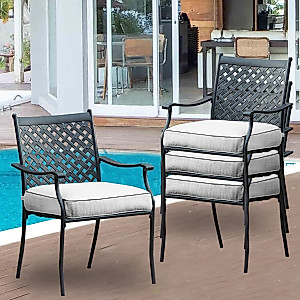 PatioFestival 8 Piece Patio Dining Chairs Metal Outdoor Chairs Wrought Iron Patio Furniture,Dinning Chairs Set with Arms and Seat Cushions (Grey)