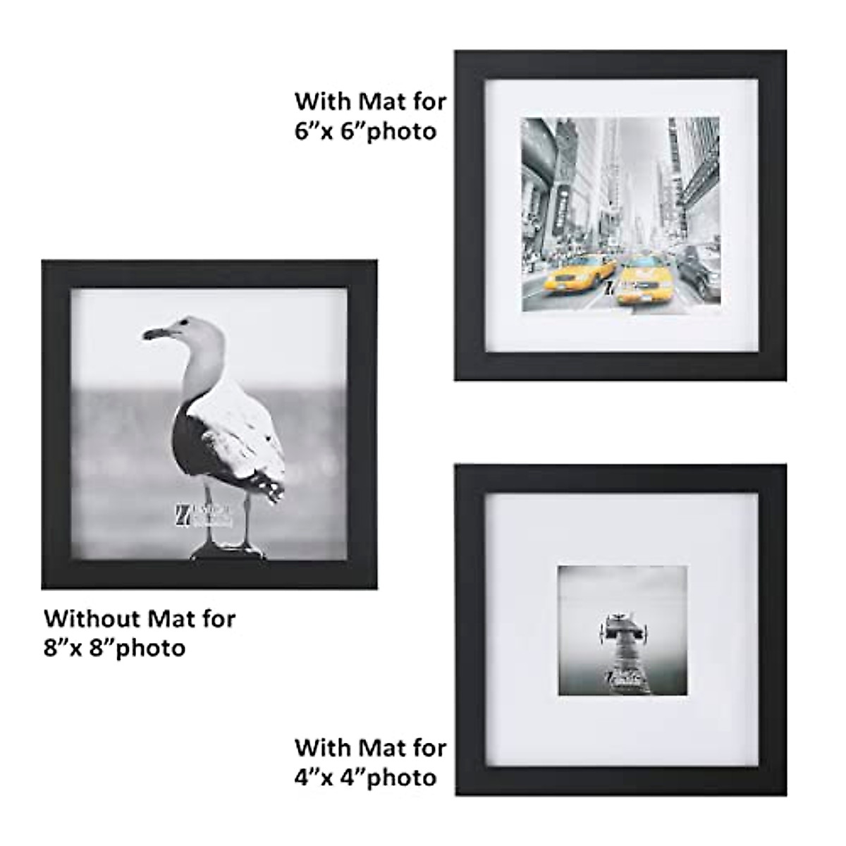 UMICAL 5x7 Picture Frame bundle with 8x8 Picture Frames Set of 2 Display 6x6 or 4x4 Pictures with Mat
