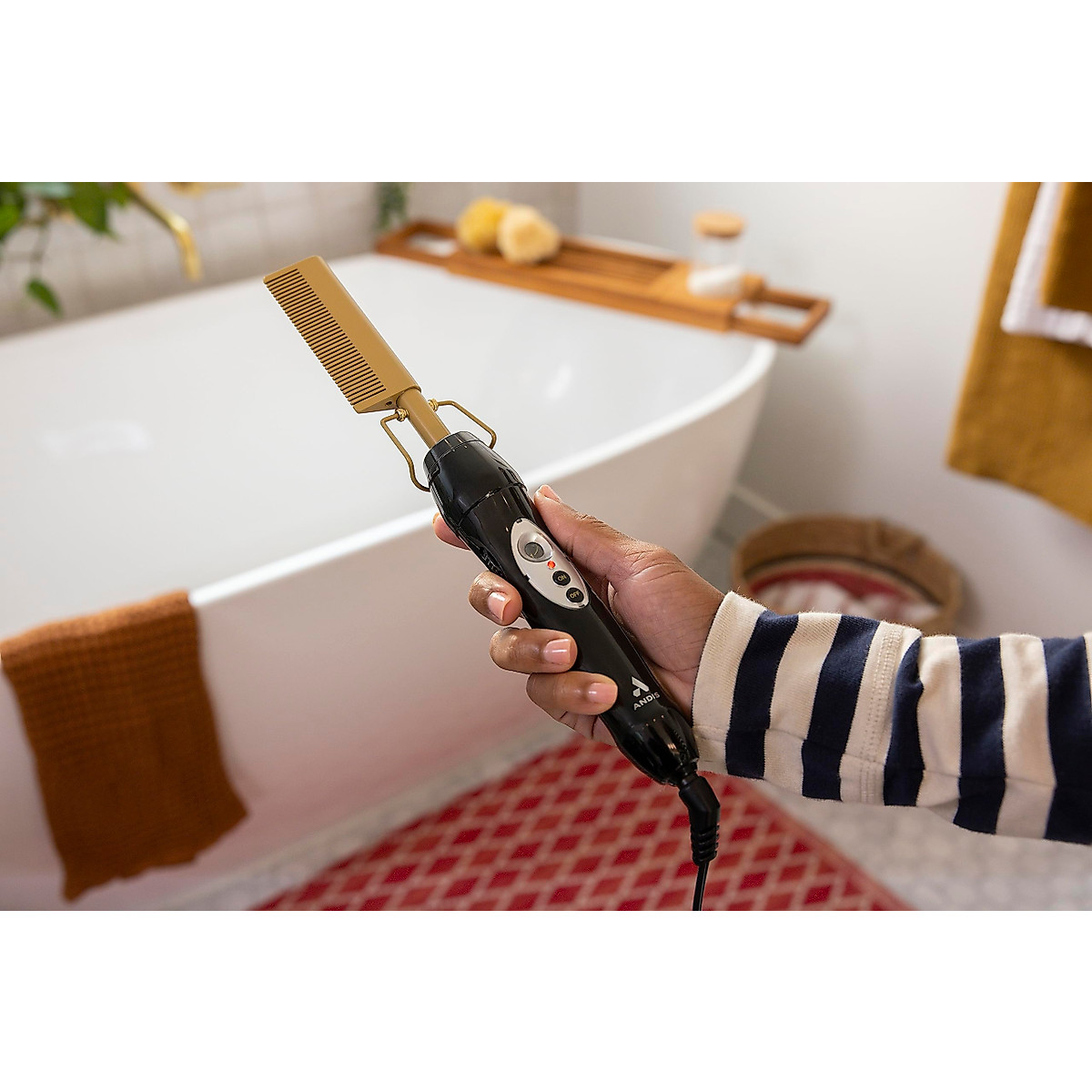 Andis 38335 Professional Heat Ceramic Press Comb for Hair, Straightener - 450F High Heat with Dual Voltage - 20 Adjustable Heat-Settings, 30 Min Auto Shut-Off, Gold