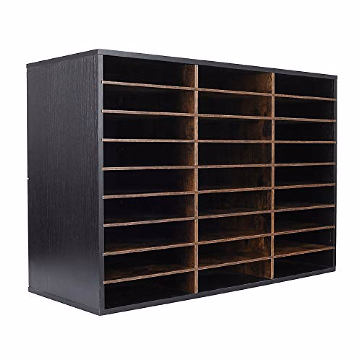 TQVAI Wood Adjustable Literature Organizer Desktop File Sorter Mail Center Paper Storage Cabinet Home & Office Mailbox School Classroom Keepers, 27 Slots Compartments, Black/Archaize