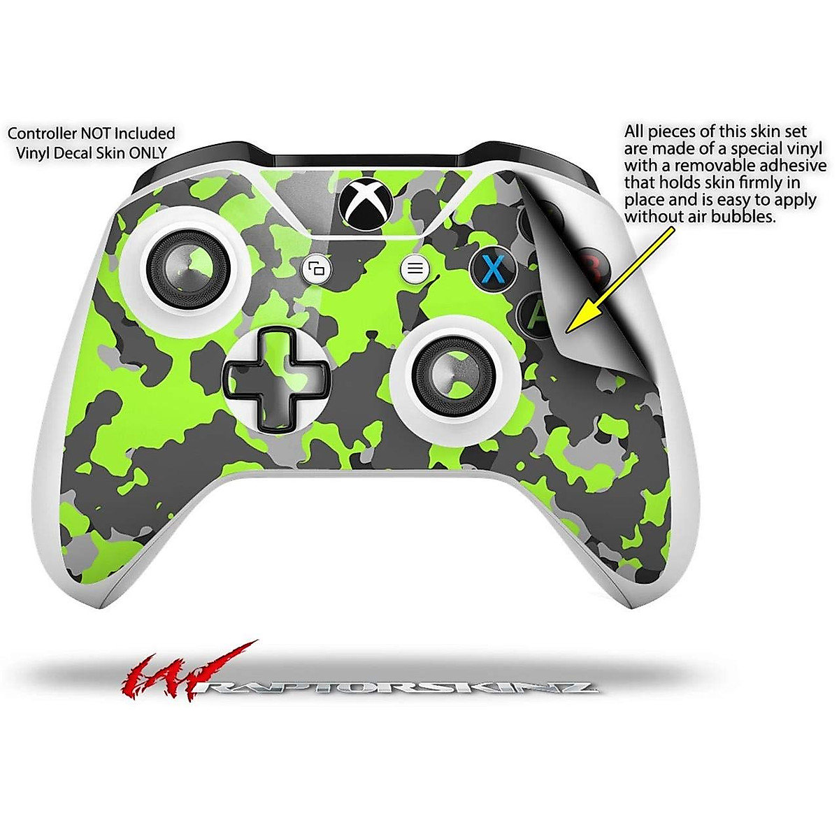 WraptorSkinz Decal Vinyl Skin Wrap Compatible with Xbox One S/X Controller - WraptorCamo Old School Camouflage Camo Lime Green (Controller NOT Included)