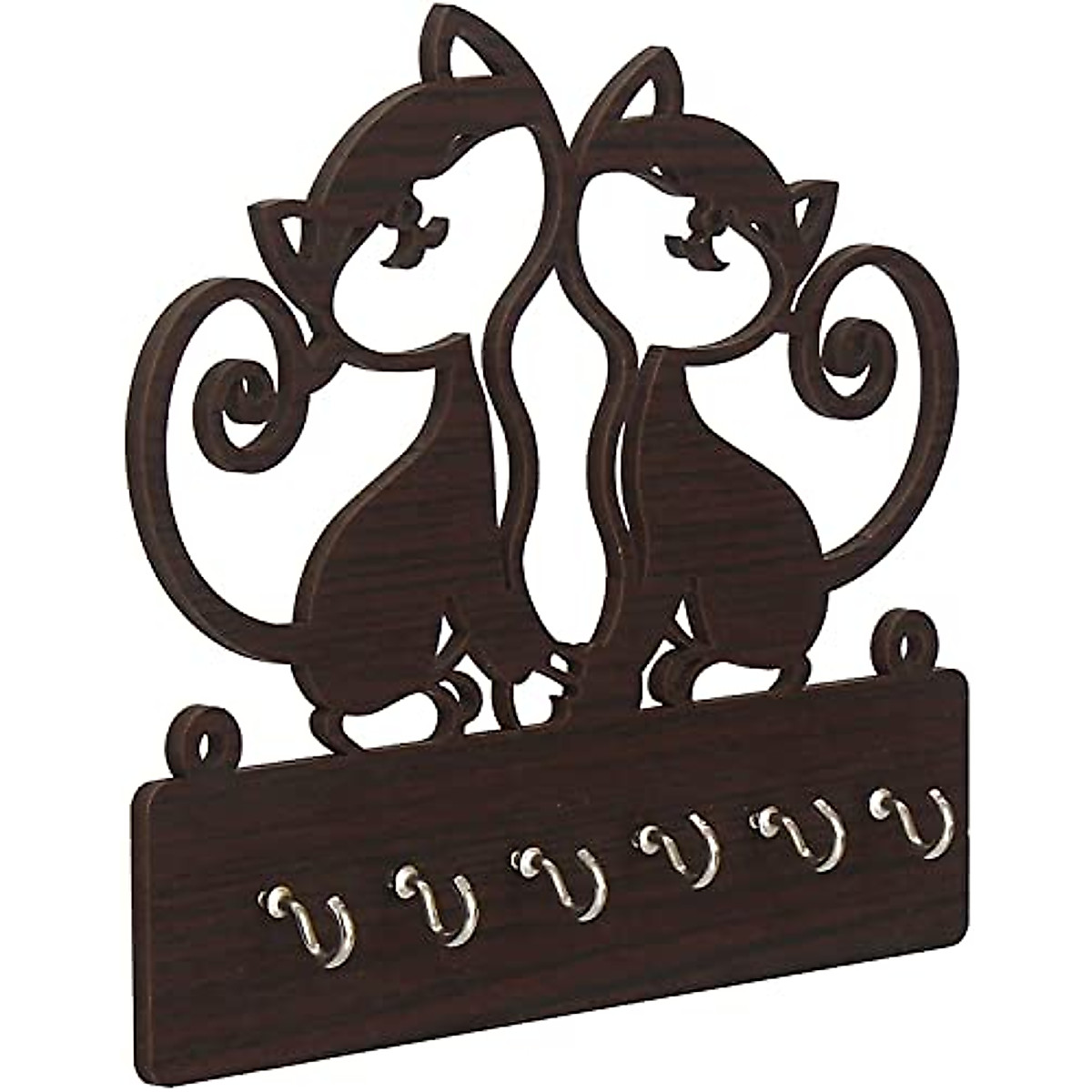 Cat Design Beautiful Key Holder for Wall Living Room Hanger Key Organizer Entryway Key Rack for Wall Décor, Living Room, Hall,Bedroom,Kitchen, and Office 6 Hooks_Brown 8 x 7 x 1.18 inches