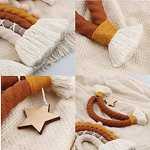 ZWADOU Rainbow Moon Wall Hanging,Rainbow Moon Wall Art,Handmade Macrame Rainbow Wall Decor for Nursery Kids Room Home Decor, Yellow+brown, rainbow:8*7in,luna:9.5*5.5in