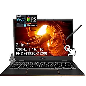 MSI Summit E13 13.4" 2-in-1 Laptop, 14 cores 12th Gen Intel EVO Core i7-1280P, 120Hz, 100%sRGB, 16:10, Wi-Fi 6E, DTS, Hi-Res, Thunberbolt 4, W/Cloth and MSI Pen (16GB LPDDR5 RAM | 512GB PCIe SSD)